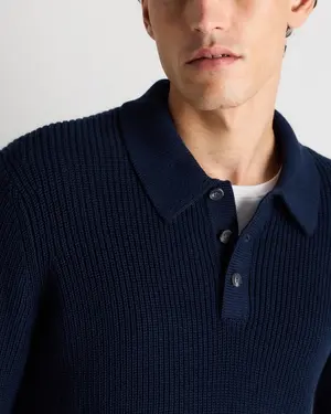 Quince Ribbed Polo Sweater - Navy