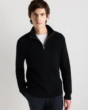 Quince Ribbed Quarter-zip Sweater - Black