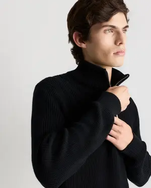 Quince Ribbed Quarter-zip Sweater - Black