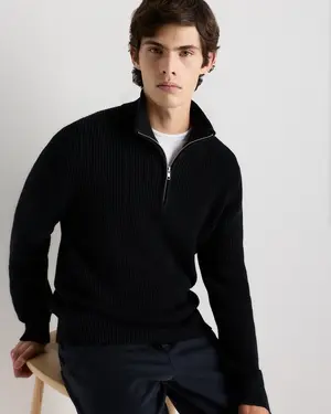 Quince Ribbed Quarter-zip Sweater - Black