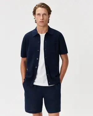 Quince Textured Button-up Sweater Polo - Navy