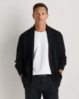 Quince Ribbed Shawl-collar Cardigan Sweater - Black