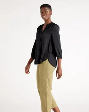 Quince 100% Washable Silk Stretch Pleat Back Blouse