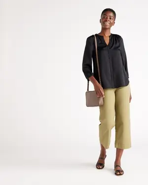 Quince 100% Washable Silk Stretch Pleat Back Blouse
