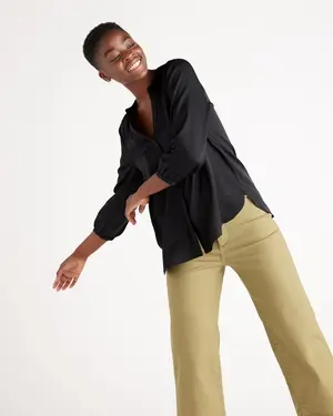 Quince 100% Washable Silk Stretch Pleat Back Blouse