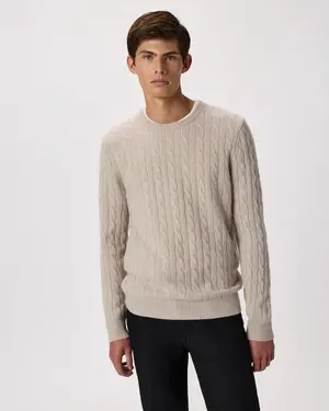 Quince Cashmere Cable Crewneck Sweater - Heather Cloud Beige