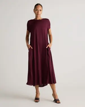 Quince Quince Washable Stretch Silk Voluminous Maxi Dress Wine Tasting Red