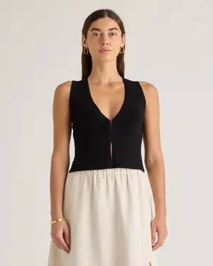 Quince Eco-knit Split Front Sweater Vest - Black