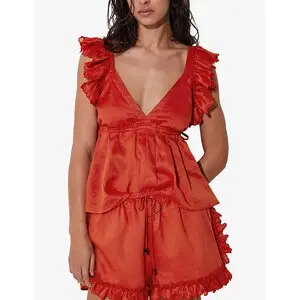 REISS V-neck Ramie-blend Top