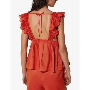 REISS V-neck Ramie-blend Top