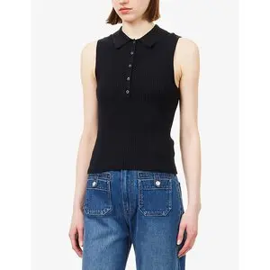 Paige Vesta Polo-collar Ribbed Knitted Top