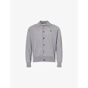 AMI Paris De Coeur Wool Knit Cardigan - Gris Chine/ Noir