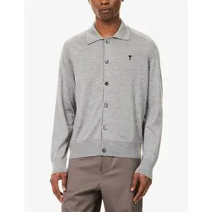 AMI Paris De Coeur Wool Knit Cardigan - Gris Chine/ Noir