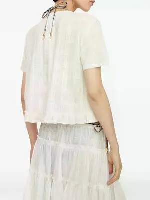 Burberry Cotton Voile Check Jacquard Blouse With Ruffled Trim - Neutrals