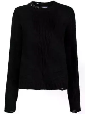 Patrizia Pepe Eyelet-embellished Distressed Jumper - Black