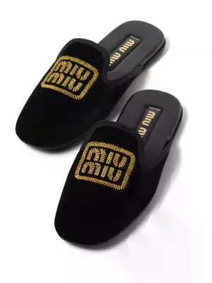 Miu Miu Logo-embroidered Velvet Slippers