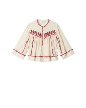 ETOILE Juline Embroidered Cotton Gauze Tunic Blouse - Beige-red