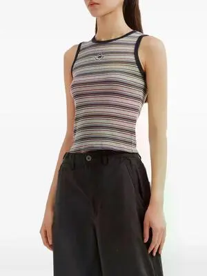 FINGERCROXX Horizontal Stripe Ribbed Knit Top - Grey