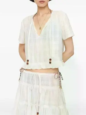 Burberry Cotton Check Jacquard Blouse With Ruffled Trim