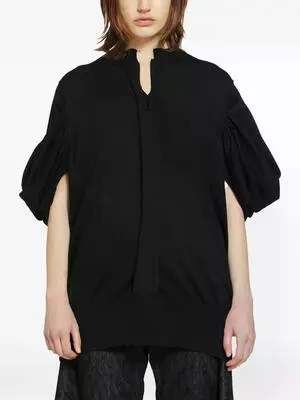 Junya Watanabe Gathered-sleeves V-neck Sweater - Black