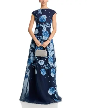 Rickie Freeman For Teri Jon Organza Jacquard Diagonal Seam Gown