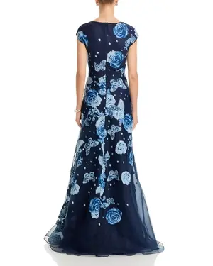 Rickie Freeman For Teri Jon Organza Jacquard Diagonal Seam Gown