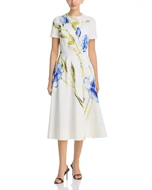 Rickie Freeman For Teri Jon Floral Print Midi Dress