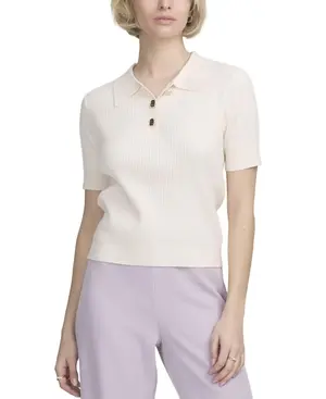 ELLE COLLECTION Fine Gauge Ribbed Henley - Ivory