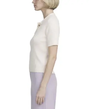ELLE COLLECTION Fine Gauge Ribbed Henley - Ivory