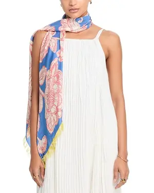 Echo Block Floral Oversized Silk Scarf - Chambray