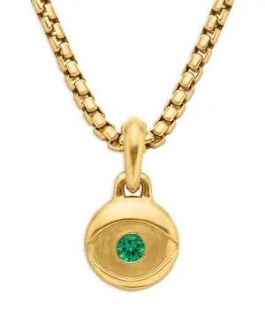 David Yurman 18k Gold Evil Eye Amulet Pendant - Emerald