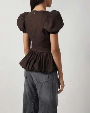 ROTATE BY BIRGER CHRISTENSEN Puff Sleeve Bubble Top With V-neckline And Front Tie Detail - Mole
