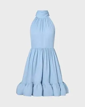 MALINA Fern Halterneck Ruffled Mini Dress - Sky