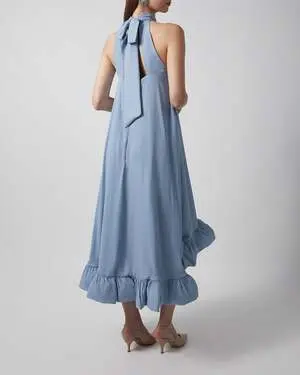 MALINA Sabrina Halterneck Ruffled Midi Dress