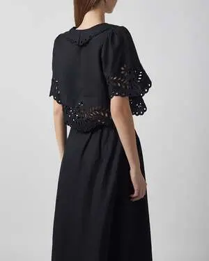 MALINA Estela Broderie Anglais Cropped Blouse - Black