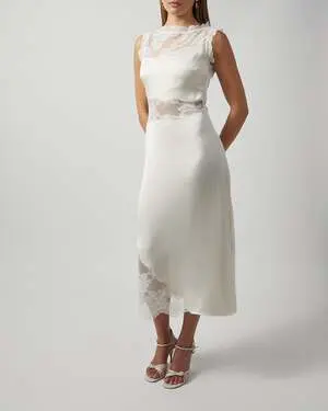 MALINA Lace Trimmed Cut Out Midi Dress