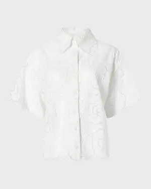 MALINA Claudia Short Sleeve Lace Shirt - White