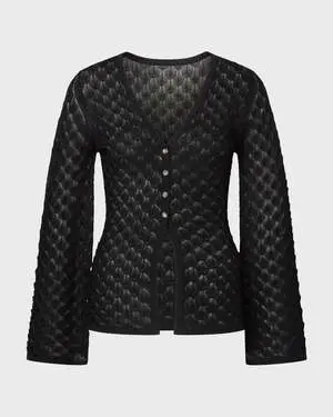 MALINA Ayla Pointelle Knitted Cardigan - Black