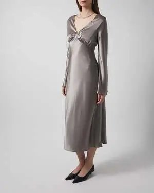 MALINA Carolina Flared Sleeve Satin Midi Dress
