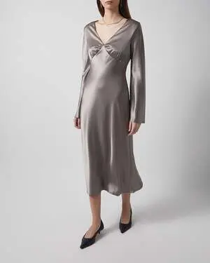 MALINA Carolina Flared Sleeve Satin Midi Dress