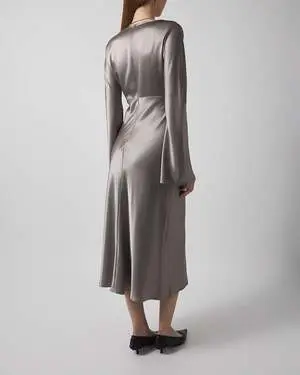 MALINA Carolina Flared Sleeve Satin Midi Dress