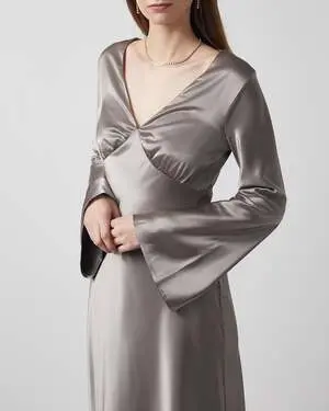 MALINA Carolina Flared Sleeve Satin Midi Dress