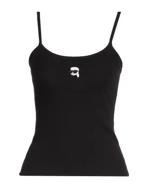 Karl Lagerfeld Ribbed Cotton Blend Tank Top - Black