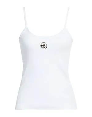 Karl Lagerfeld Ribbed Cotton Blend Tank Top - White