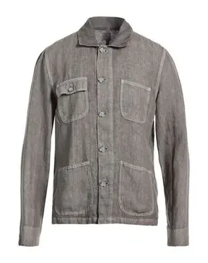 120% Lino Man Shirt Mustard Size L Linen Grey