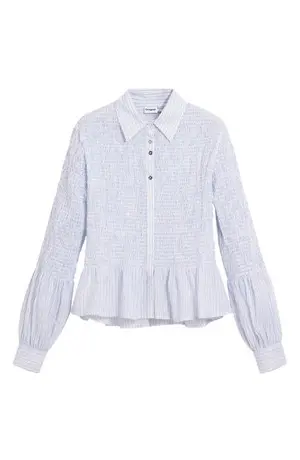 Desigual Stripe Smocked Peplum Button-up Shirt