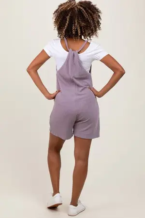 PINKBLUSH Solid Ribbed V-neck Sleeveless Front Pocket Romper