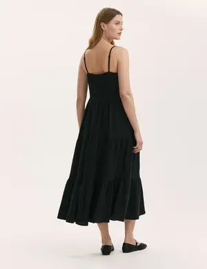 FINERY LONDON Emmie Cotton Strappy Midi Tiered Dress - Black