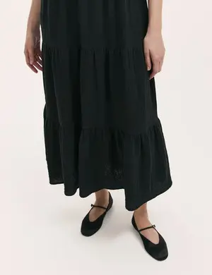 FINERY LONDON Emmie Cotton Strappy Midi Tiered Dress - Black