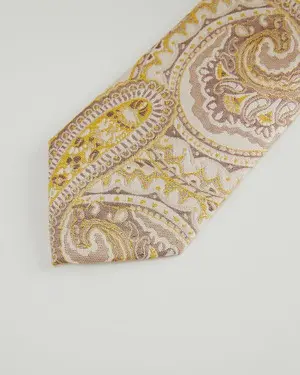 KNOTTERY & CO Paisley Silk Jacquard Neck Tie - Latte